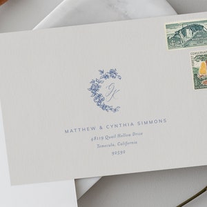 Blue Regency Monogram Envelope Addressing, Crest Envelope Template ...