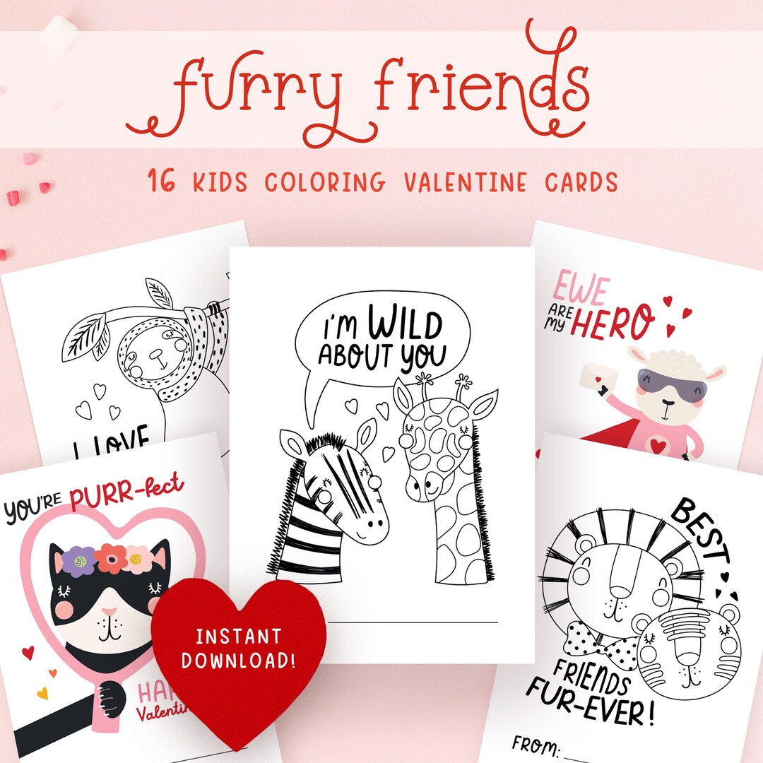 Animal Coloring Valentine Cards for Kids | DIY Classroom Valentines ...