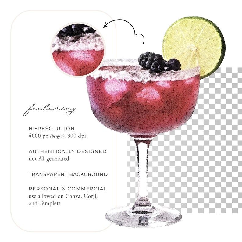 Watercolor Cocktail Illustrations: Digital Art for Restaurant Menus ...