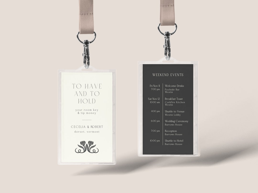 Art Deco Hotel Room Key Holder, Hotel Key Card Holder Template, Wedding ...