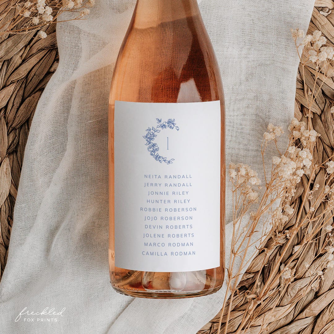 Printable Regency Blue Wine Bottle Table Number Label, CHA - Etsy