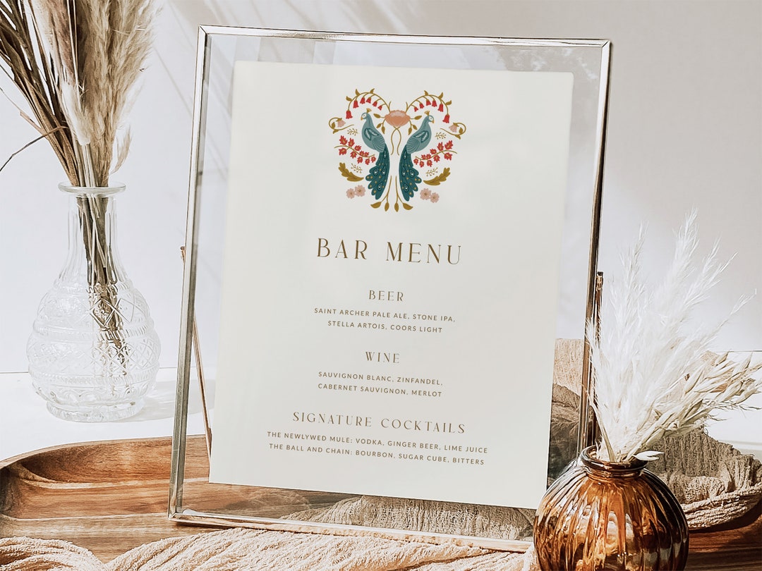 Plantilla de menú de bar menú de bar menú de bar de bodas - Etsy España