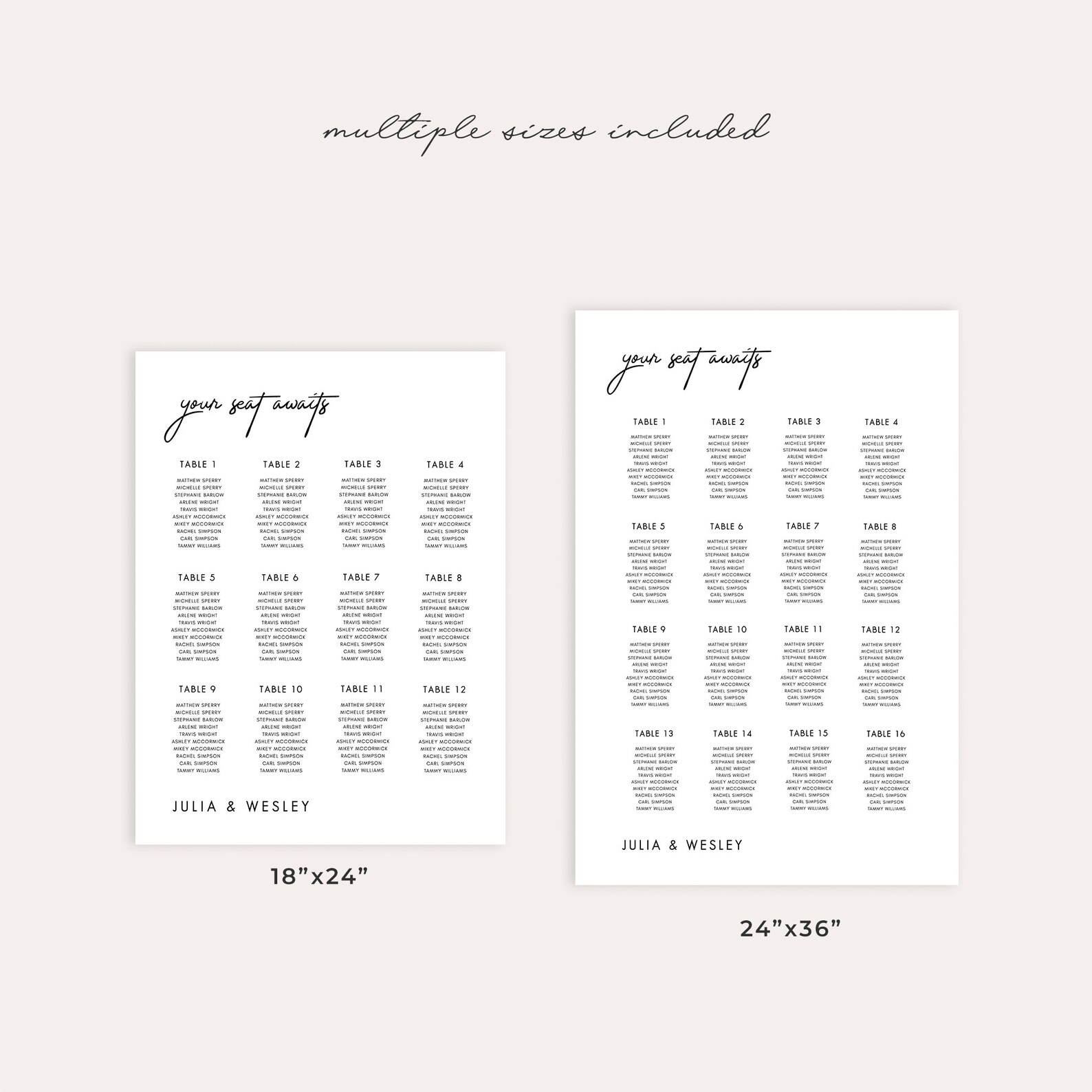 Wedding Table Assignment Template Seating Chart Download Etsy