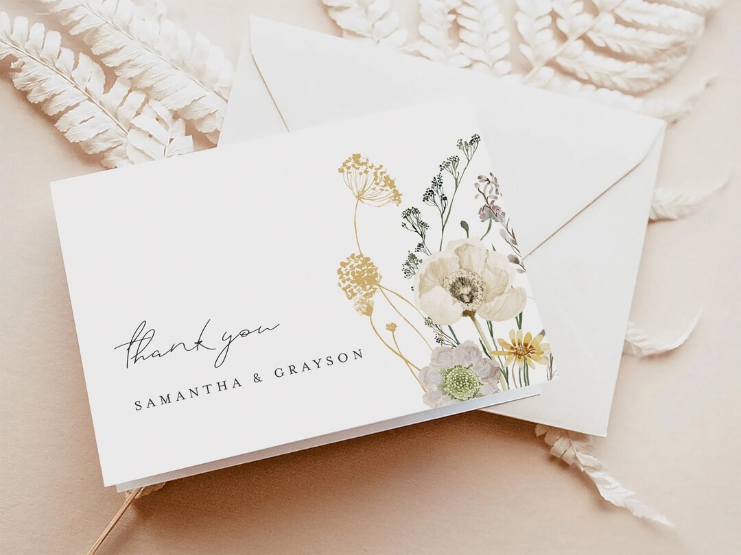 Thank You Card Template, Rustic Thank You Card, Wedding Thank You Card ...