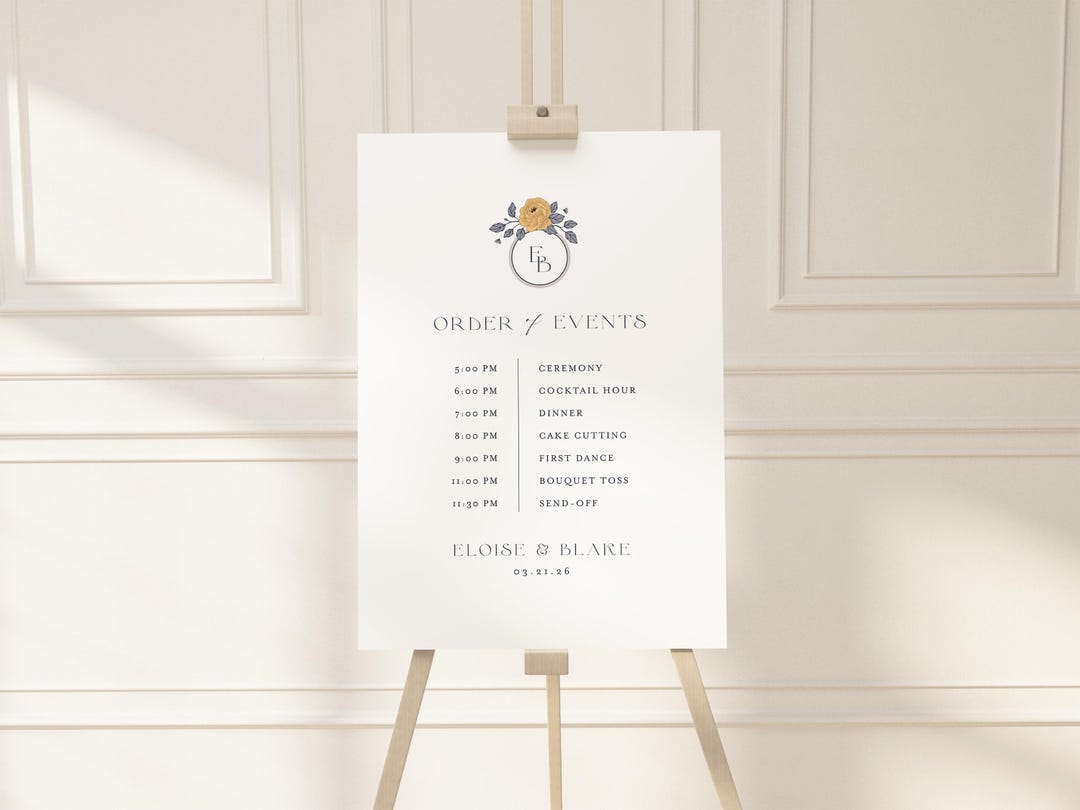 Eloise Wedding Timeline Sign, Vintage Floral, Art Nouveau Wedding ...