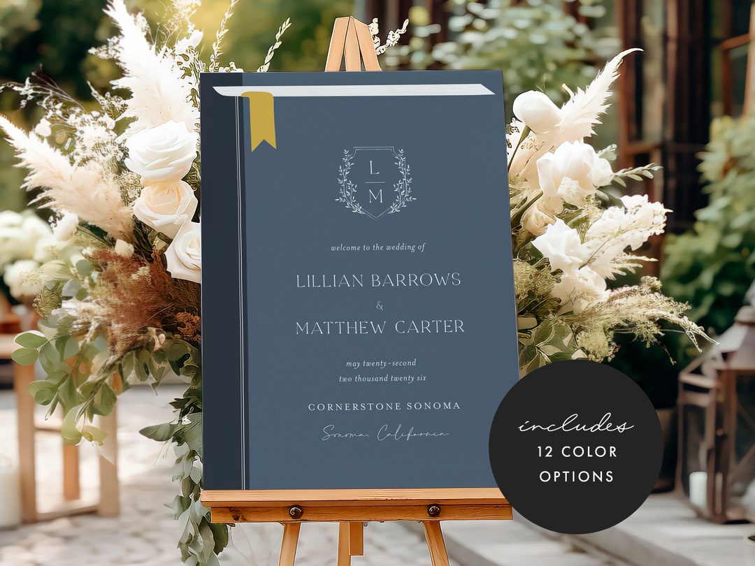 Book Cover Wedding Welcome Sign, Book Themed Welcome Sign, Monogeram ...