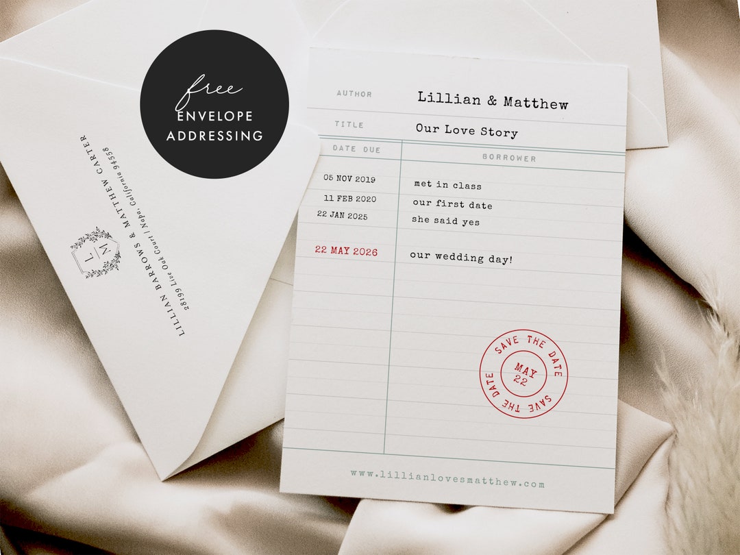 Library Card Save the Date, Wedding Save the Date Template, Save the ...