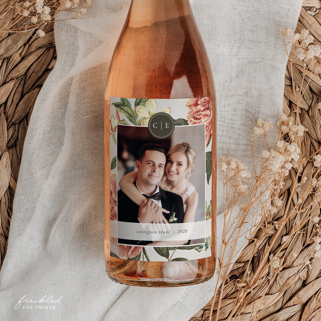 Personalized Wine Bottle Label With Photo: Bohemian Floral Printable ...