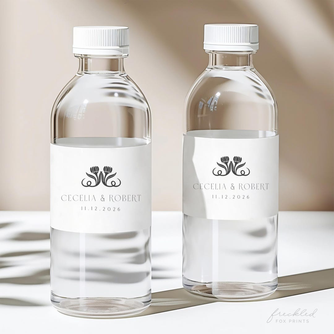 Elegant Art Deco Water Bottle Label Template - Printable Wedding Favor ...