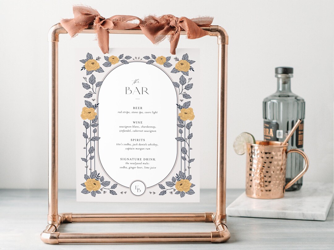 Eloise Vintage Art Nouveau Bar Menu, Bar Menu Template, Vintage Floral ...