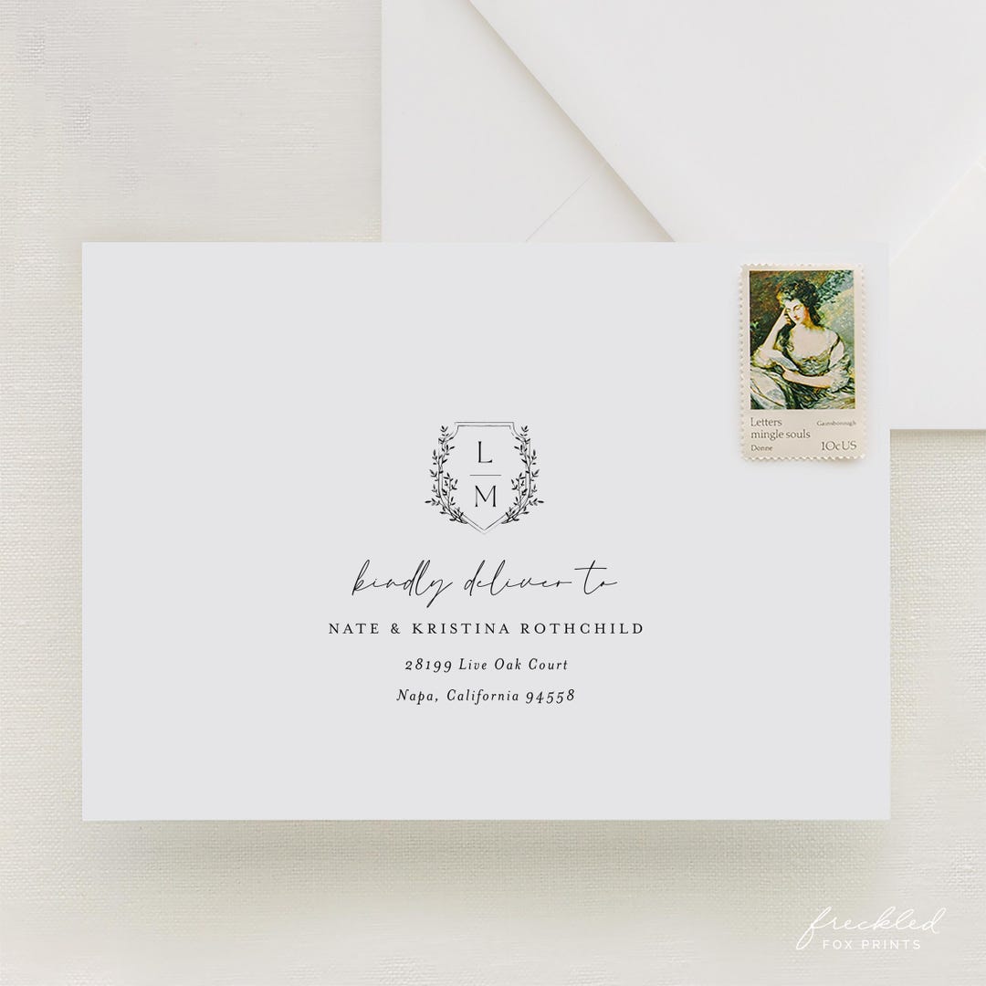 Crested Monogram Printable A7 Guest Address Envelope Template for ...