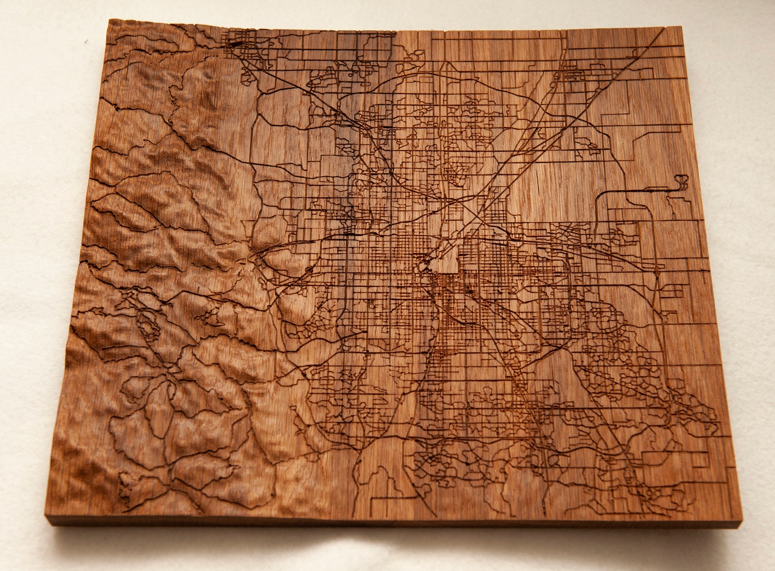 Custom Wood Topographical Map With Road Map. Anywhere in the World. - Etsy