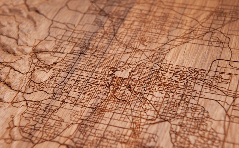 Custom Wood Topographical Map With Road Map. Anywhere in the World. - Etsy