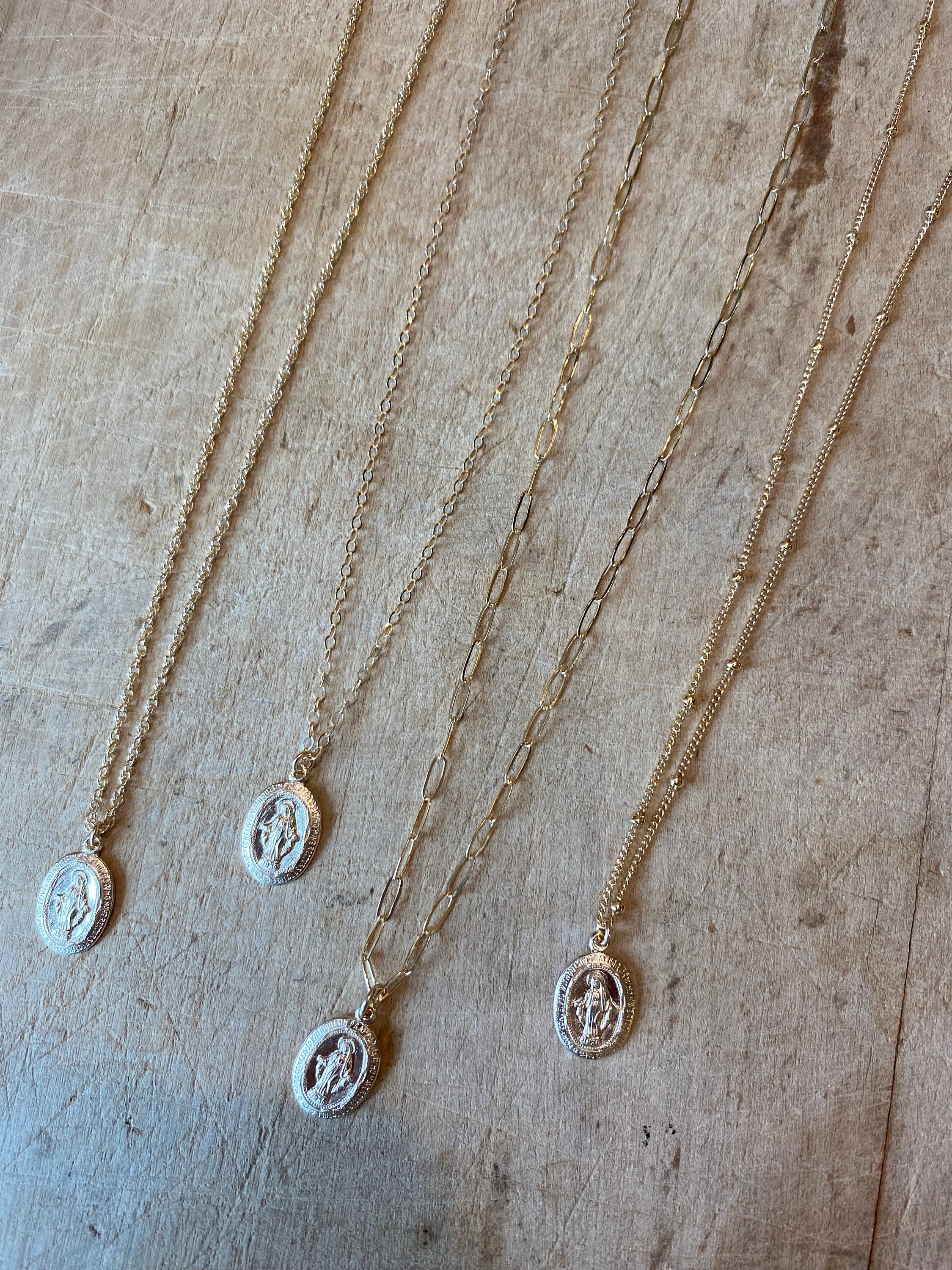 Miraculous Mary Gold Necklace Classic Flat Chain, Paperclip Chain ...