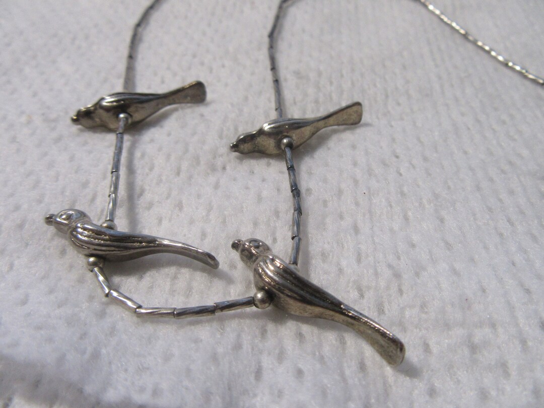 Vintage 20" Silverplate Bird Pendant Necklace W/silverplate Tube Beads ...