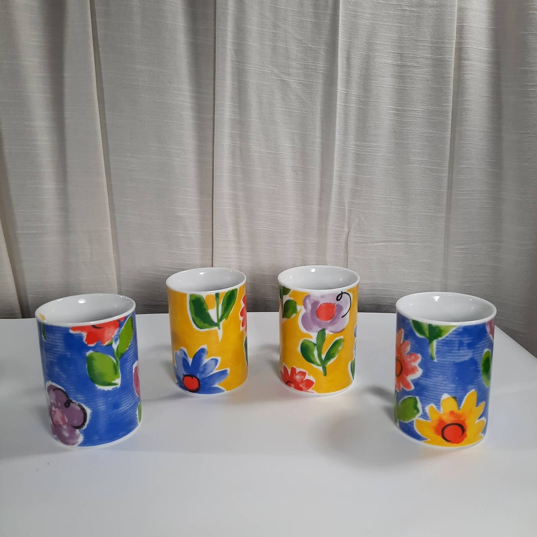 Set of 4 Vintage Inhesion Porcelain Coffee Tea Mugs Cups Watercolor ...