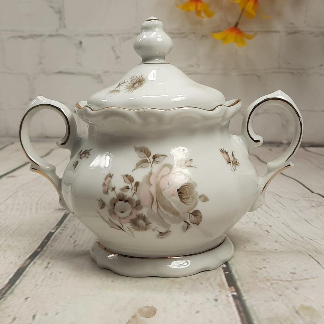 Vintage Winterling China Dawn Rose Pattern Covered Sugar Dish Bavaria ...