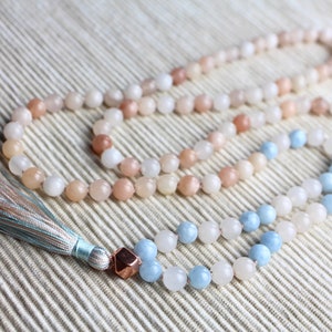 Aquamarine Mala Beads 108, Aventurine Mala Necklace, Knotted Mala ...