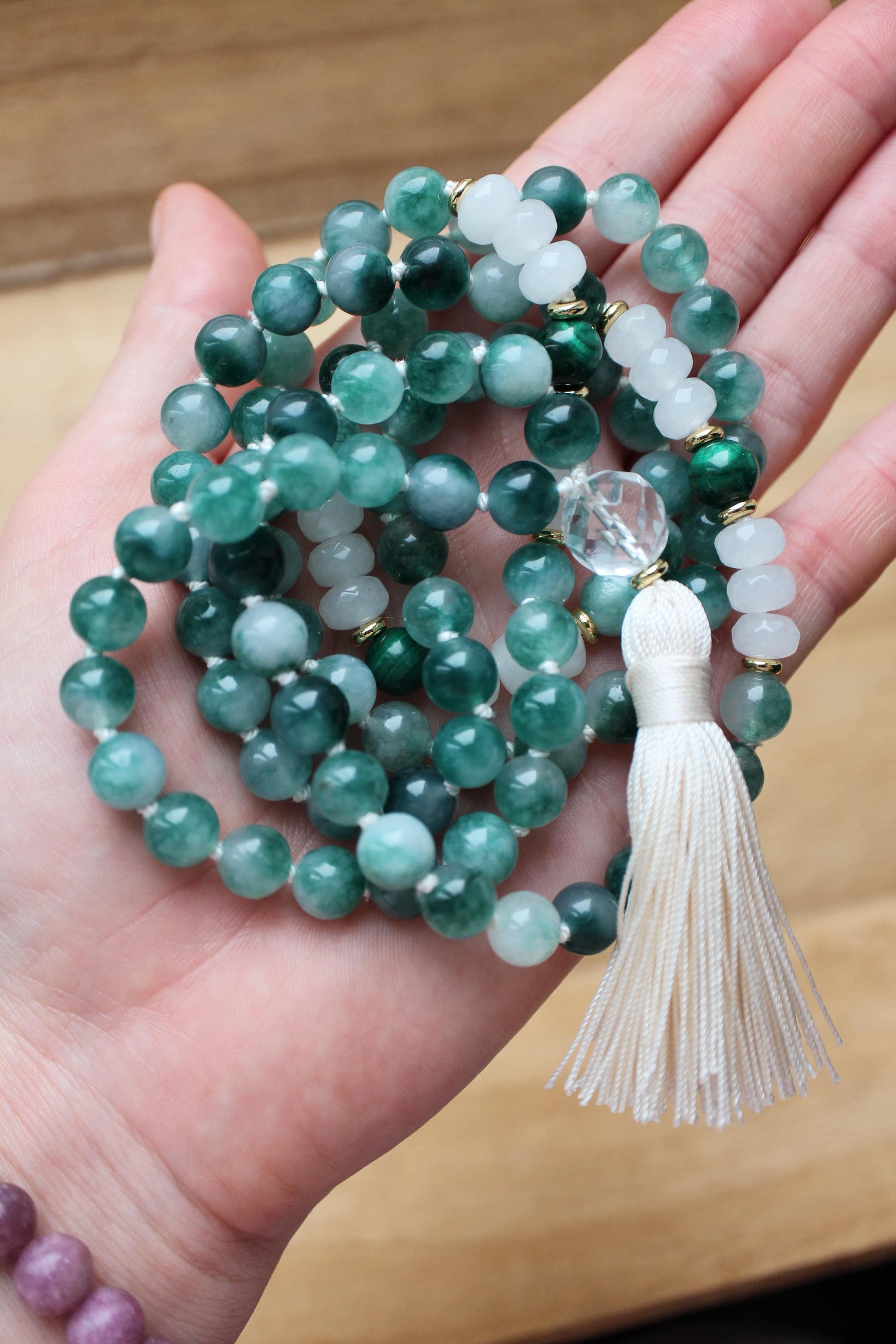 Jade Mala Beads, 108 Meditation Beads, Malachite Mala Necklace, Yoga ...