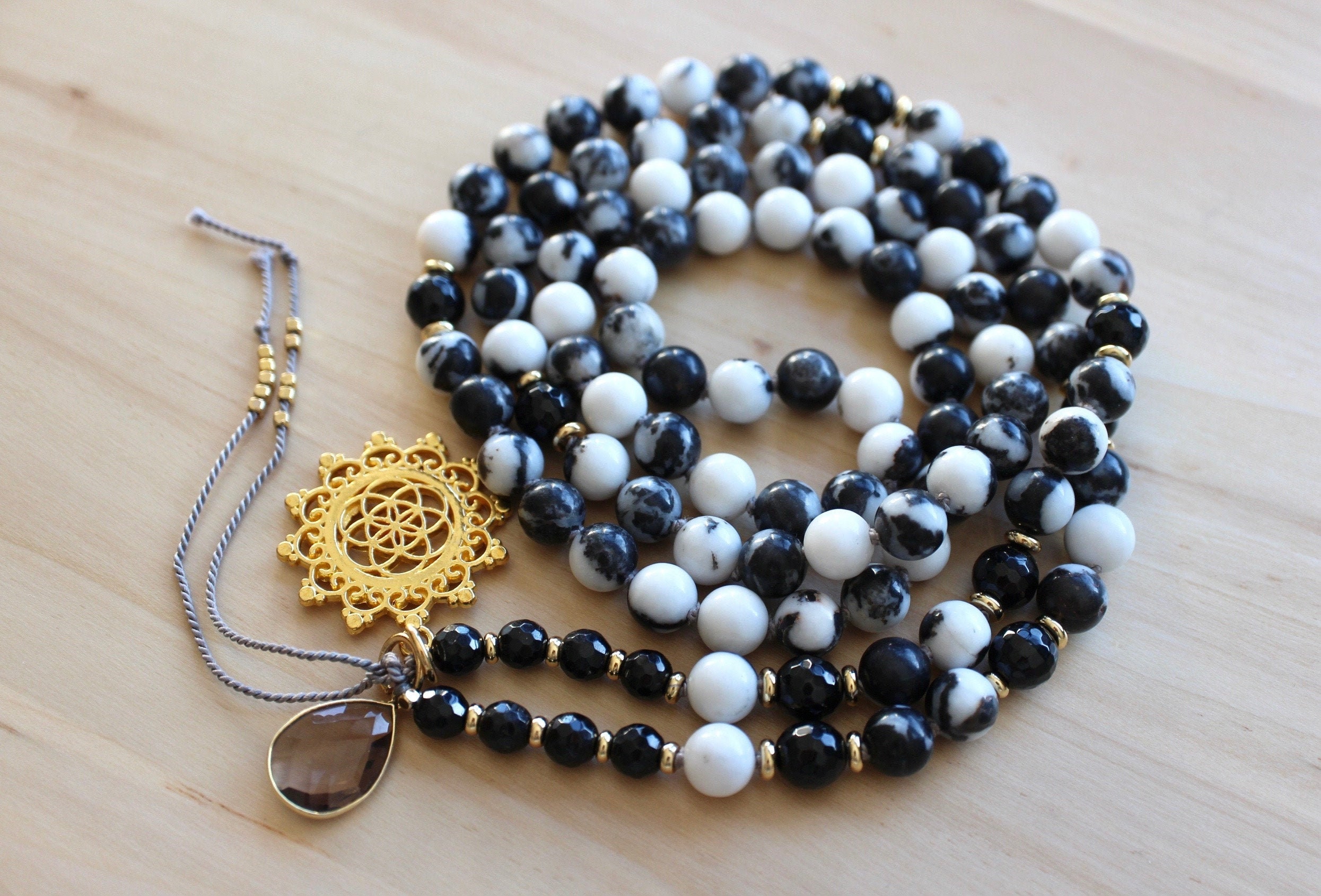 Black Tourmaline, Zebra Jasper Mala, Mala Necklace, 108 Mala Prayer ...