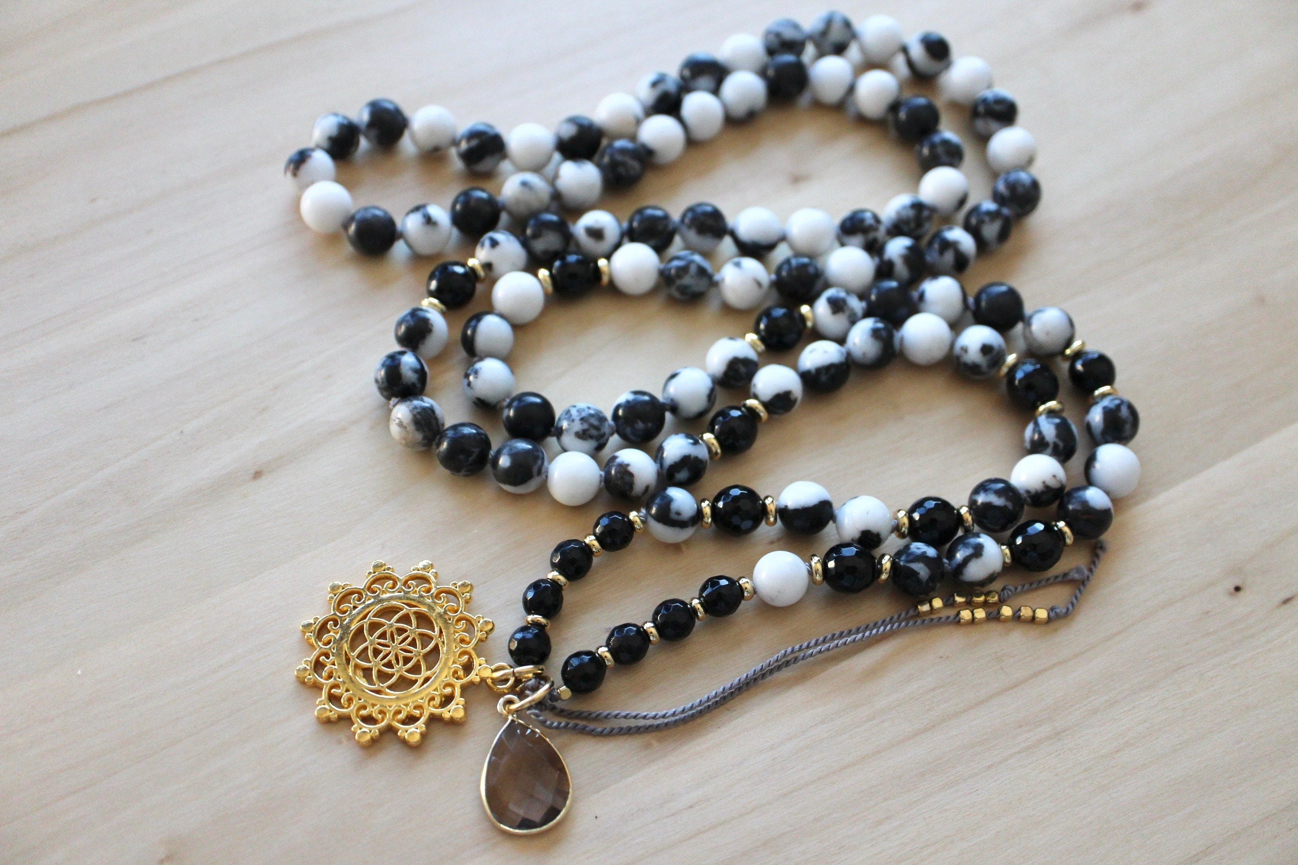 Black Tourmaline, Zebra Jasper Mala, Mala Necklace, 108 Mala Prayer ...