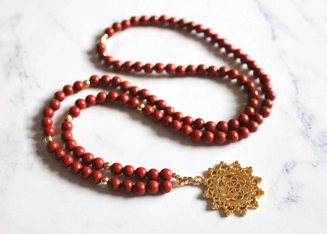 Red Jasper Mala, Flower of Life, Red Mala, Mala Necklace, 108 Mala ...