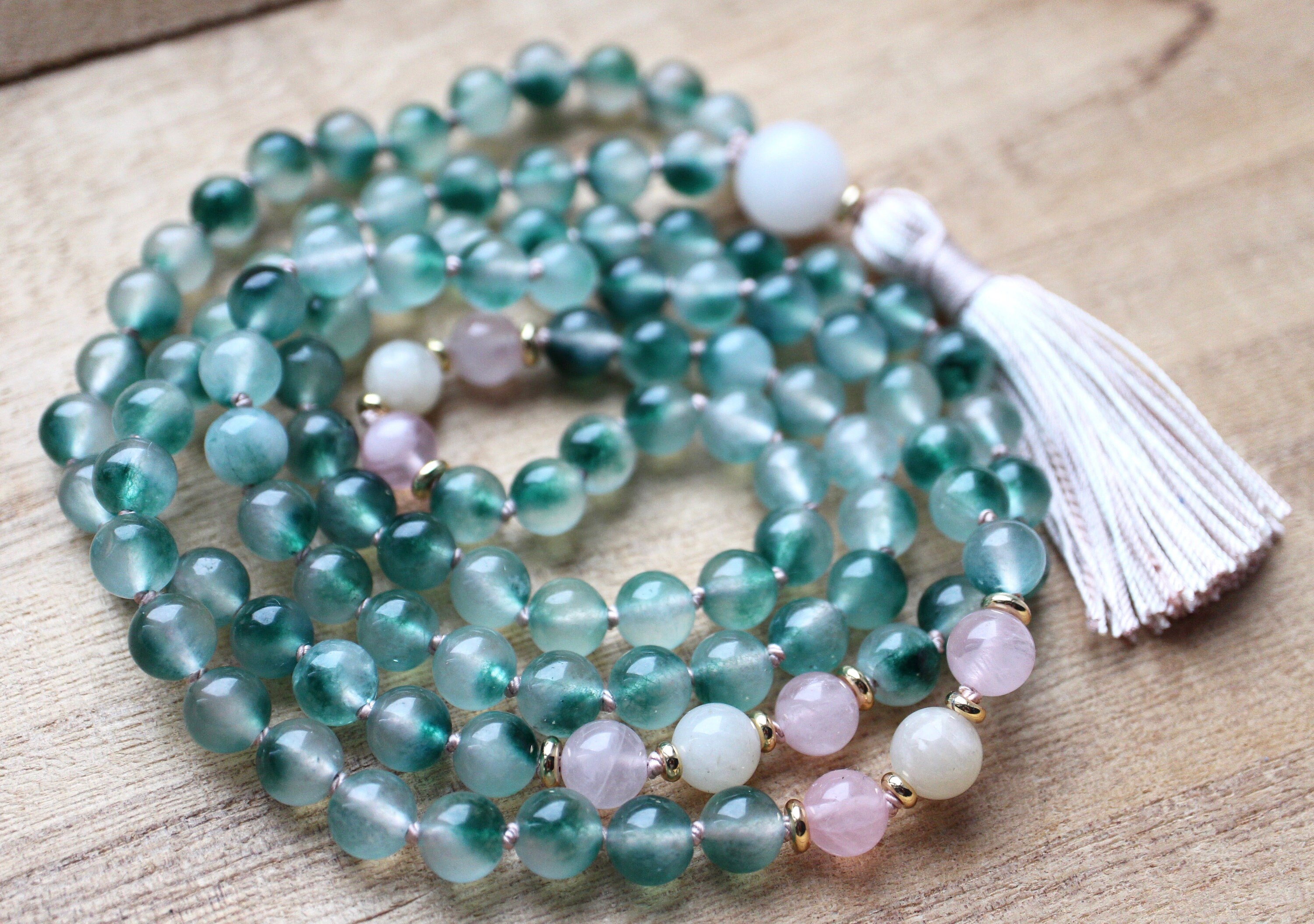 Jade Mala Beads 108 Rose Quartz Mala Necklace Knotted Mala | Etsy