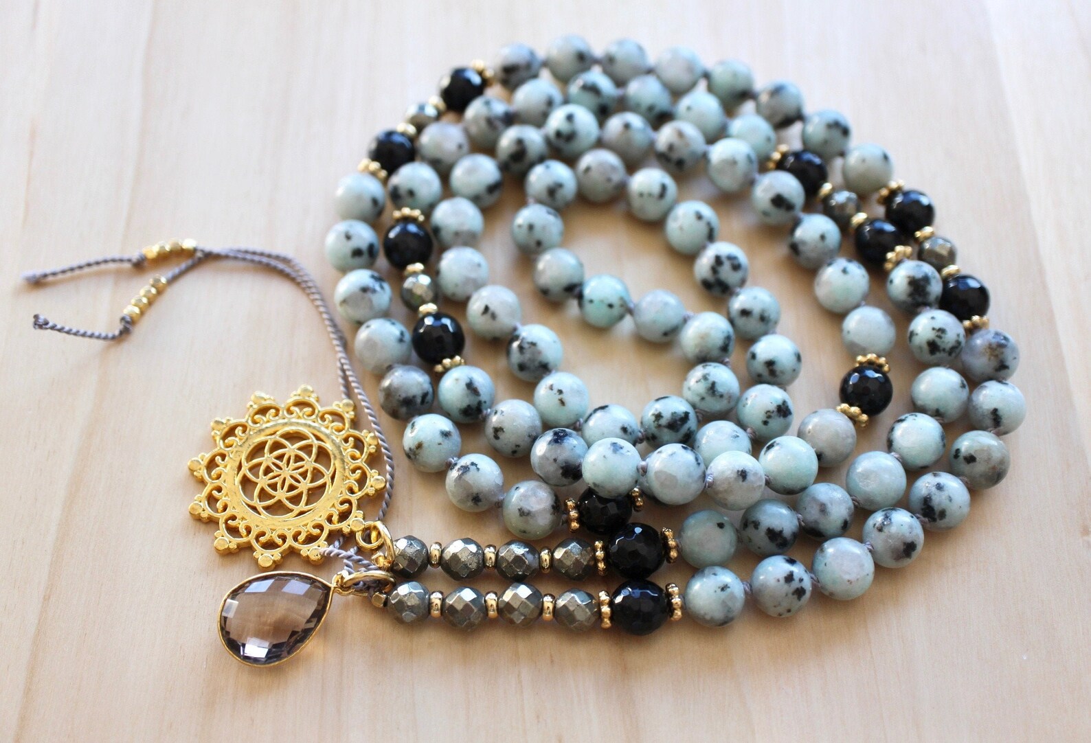 Black Tourmaline, Sesame Jasper Mala, Mala Necklace, 108 Mala Prayer ...