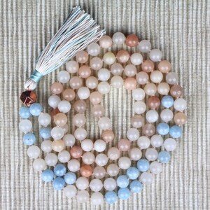 Aquamarine Mala Beads 108, Aventurine Mala Necklace, Knotted Mala ...