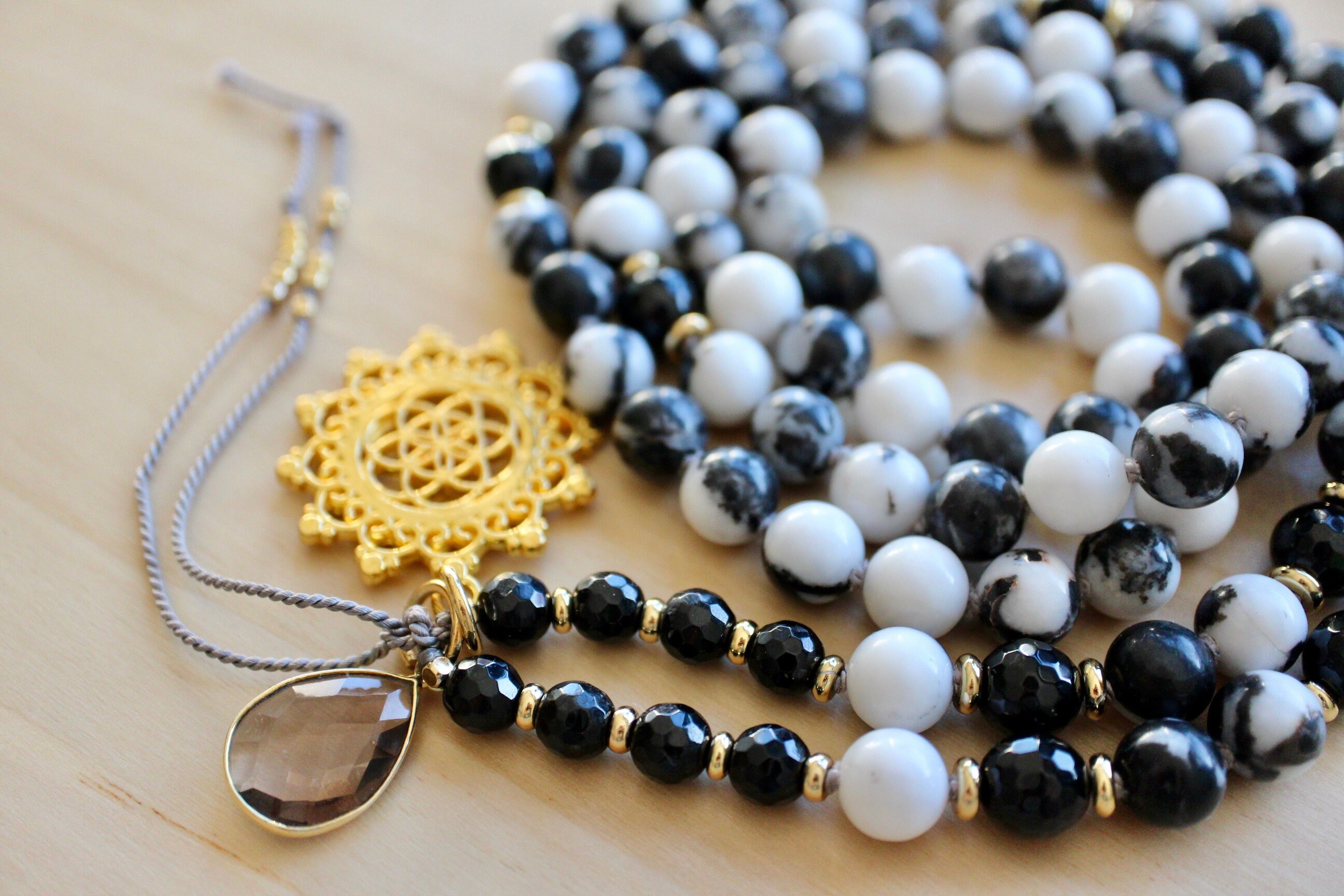 Black Tourmaline, Zebra Jasper Mala, Mala Necklace, 108 Mala Prayer ...