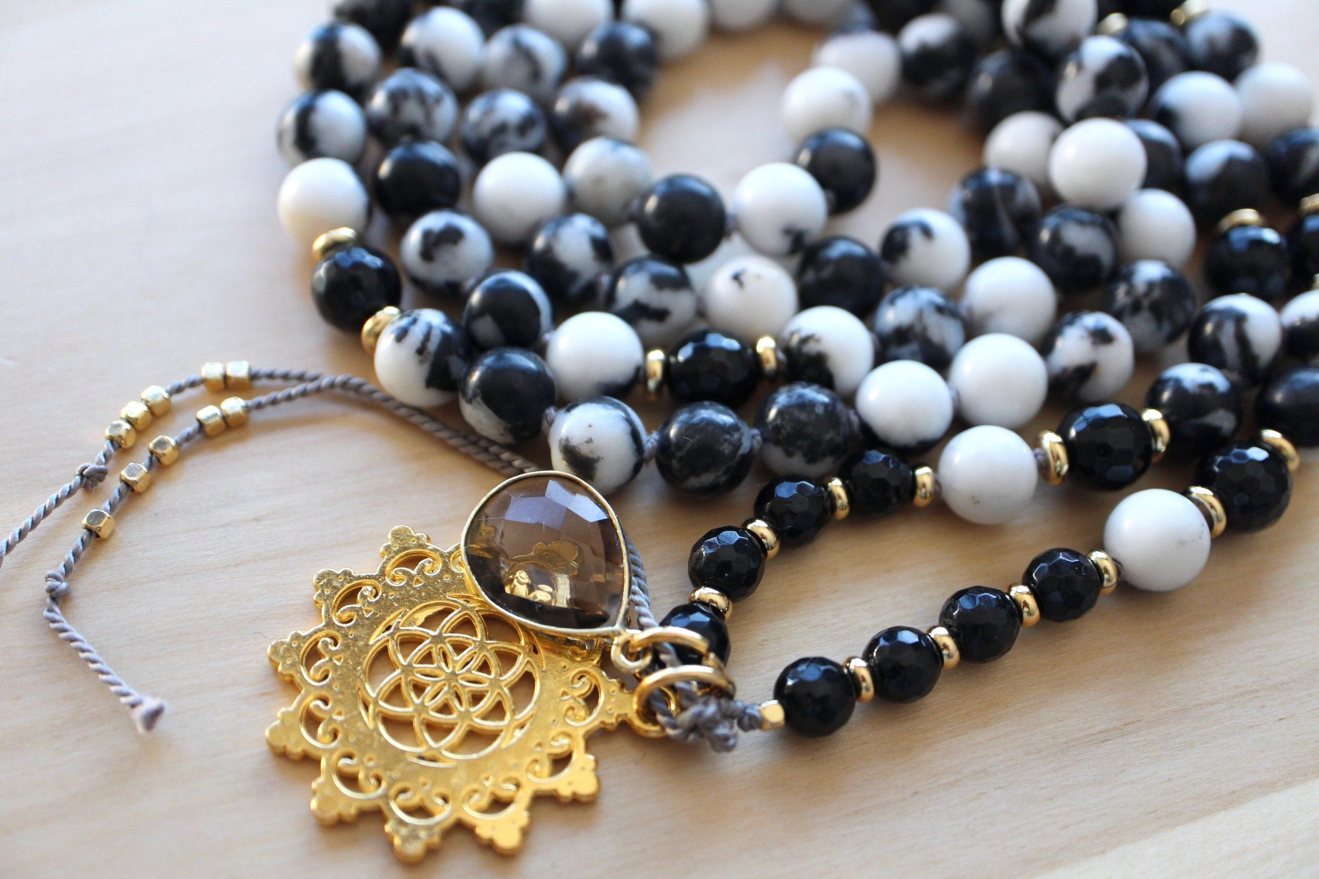 Black Tourmaline, Zebra Jasper Mala, Mala Necklace, 108 Mala Prayer ...