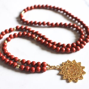 Red Jasper Mala, Flower of Life, Red Mala, Mala Necklace, 108 Mala ...