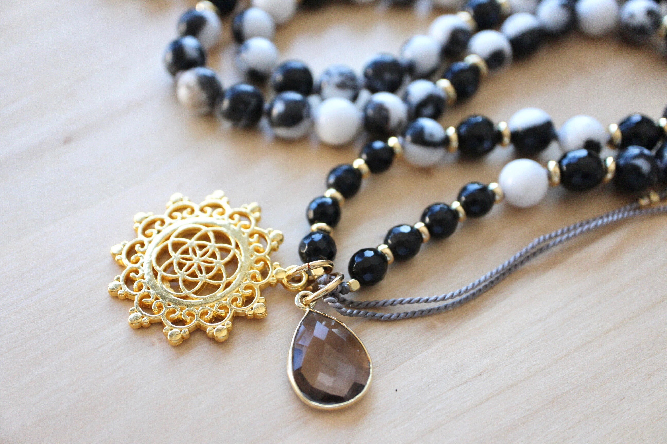 Black Tourmaline, Zebra Jasper Mala, Mala Necklace, 108 Mala Prayer ...