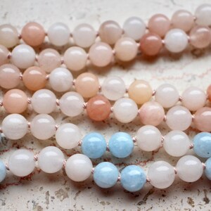 Aquamarine Mala Beads 108, Aventurine Mala Necklace, Knotted Mala ...