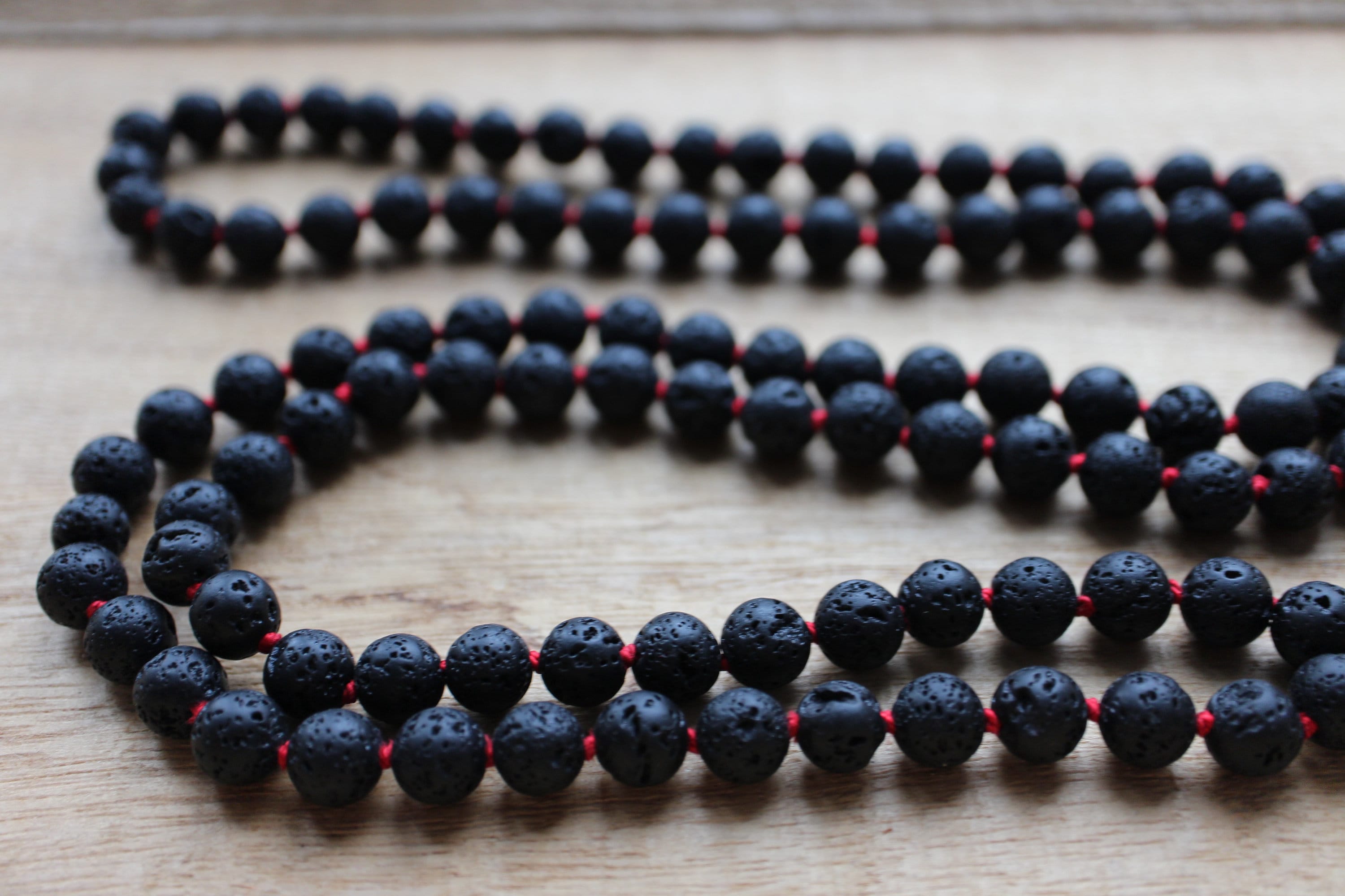 Lava Stone Mala Beads, 108 Mala Necklace, Knotted Mala, Tassel Necklace ...
