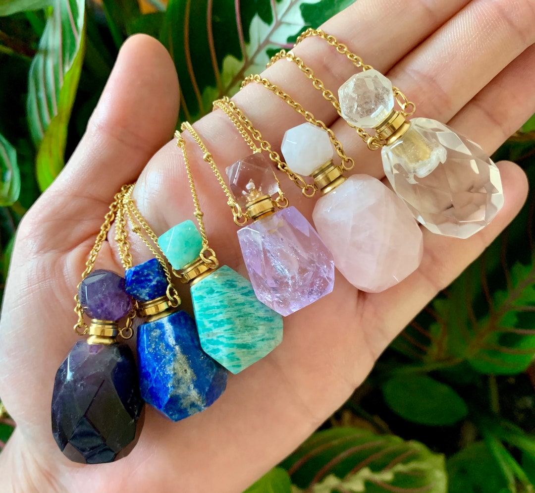 Essential Oil Bottle Necklace, Essential Oil Pendant, Crystal Pendant ...