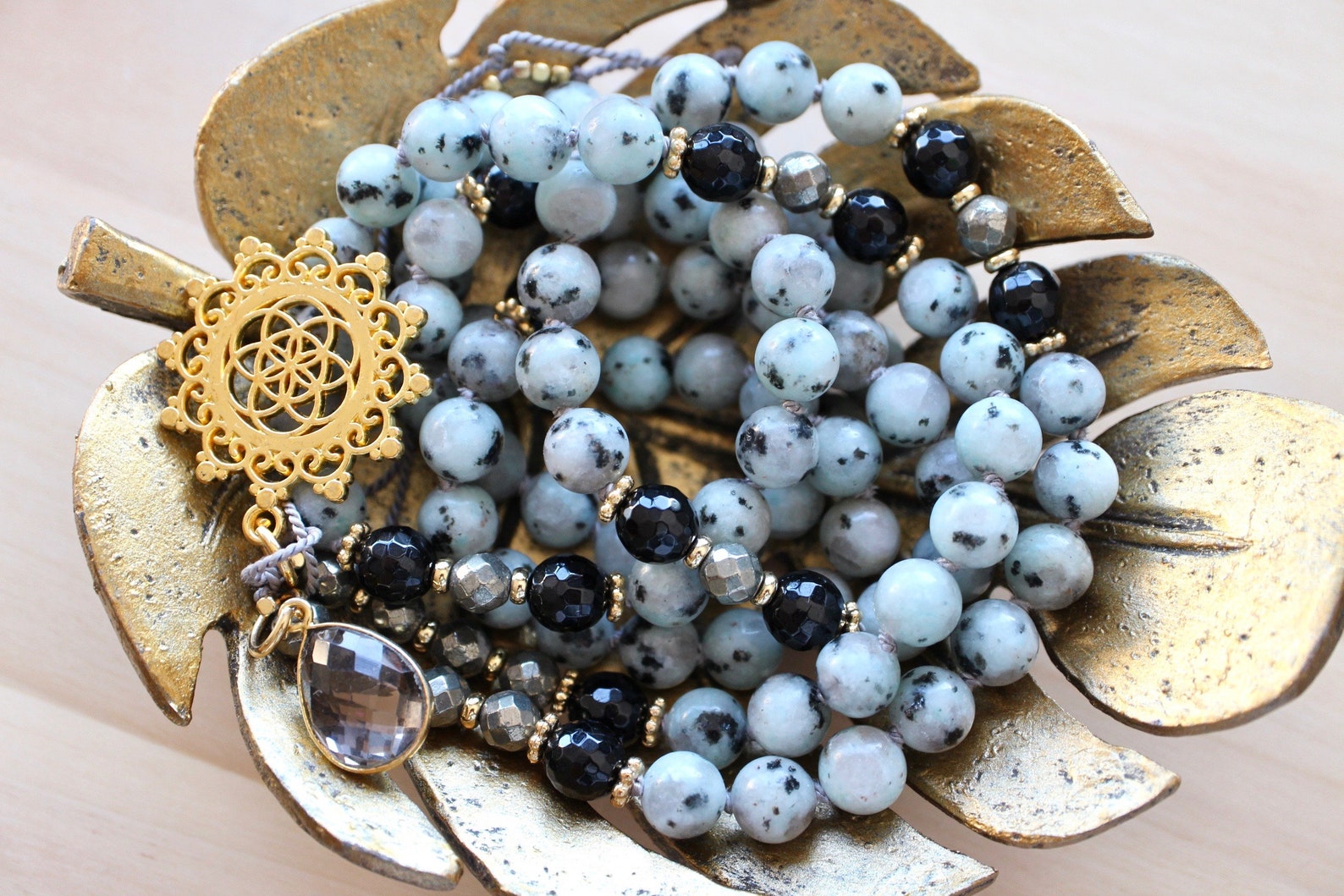 Black Tourmaline, Sesame Jasper Mala, Mala Necklace, 108 Mala Prayer ...