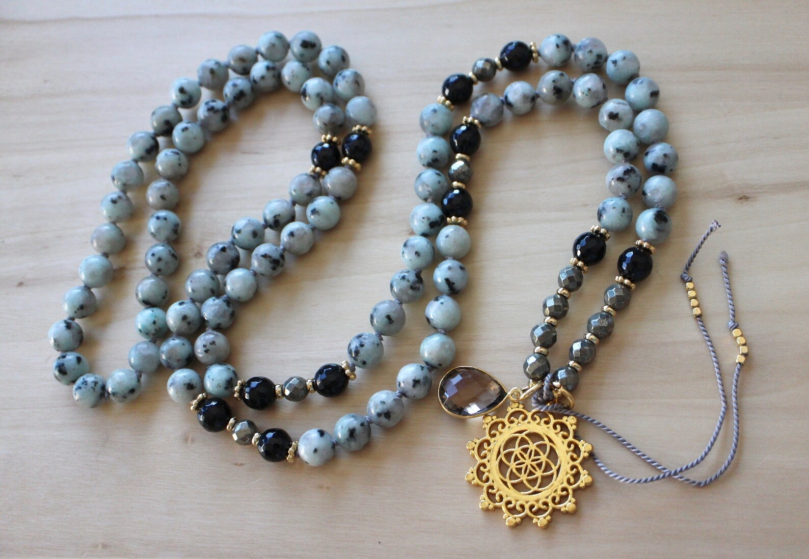 Black Tourmaline, Sesame Jasper Mala, Mala Necklace, 108 Mala Prayer ...