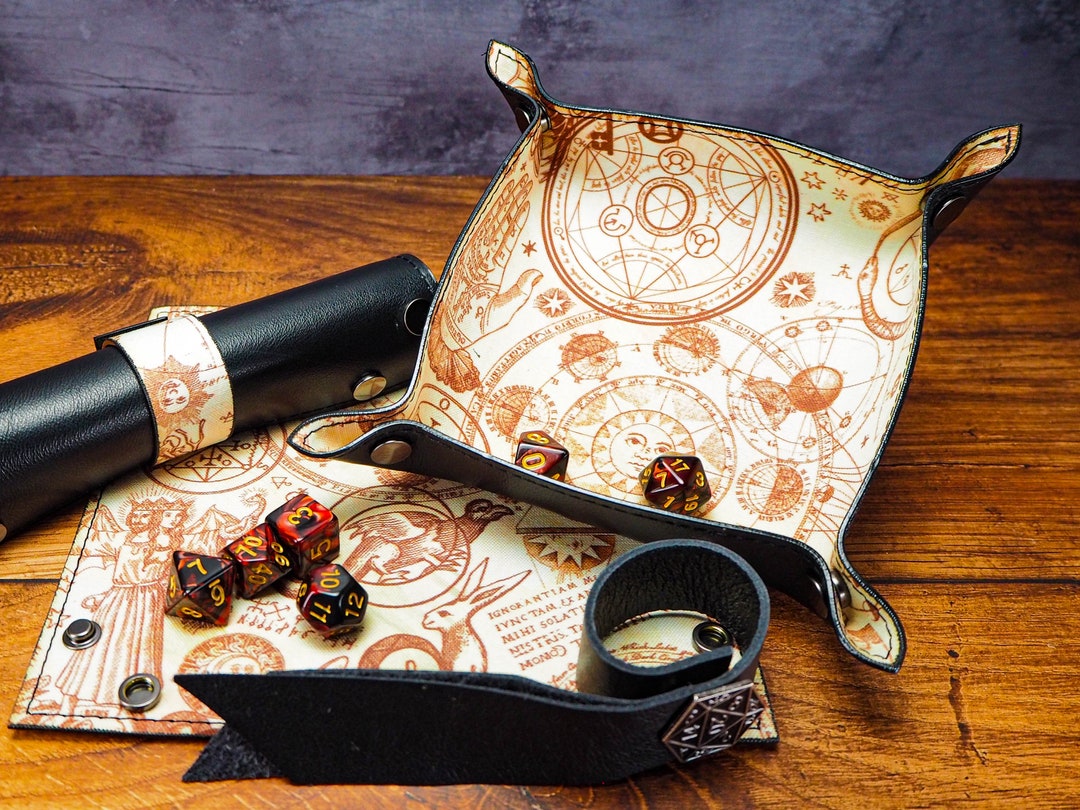 Arcane Canvas Dice and Leather Dice Tray Collapsible Leather Dice Tray ...