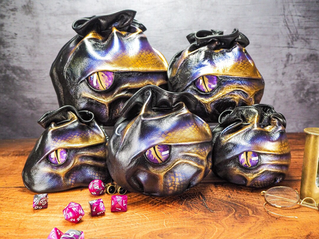Purple and Gold Hand Painted Leather Bags - Dice Accessories for ...