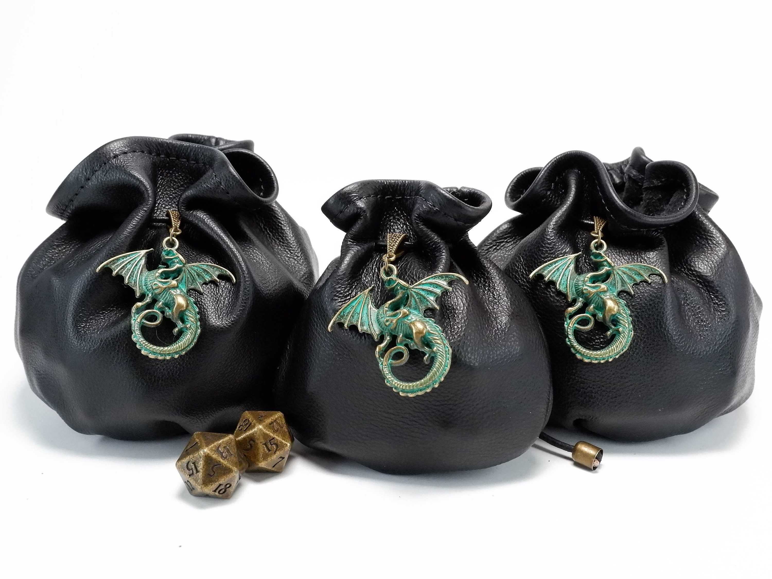 Leather Dice Bag or Black Leather Coin Purse with Green | Etsy