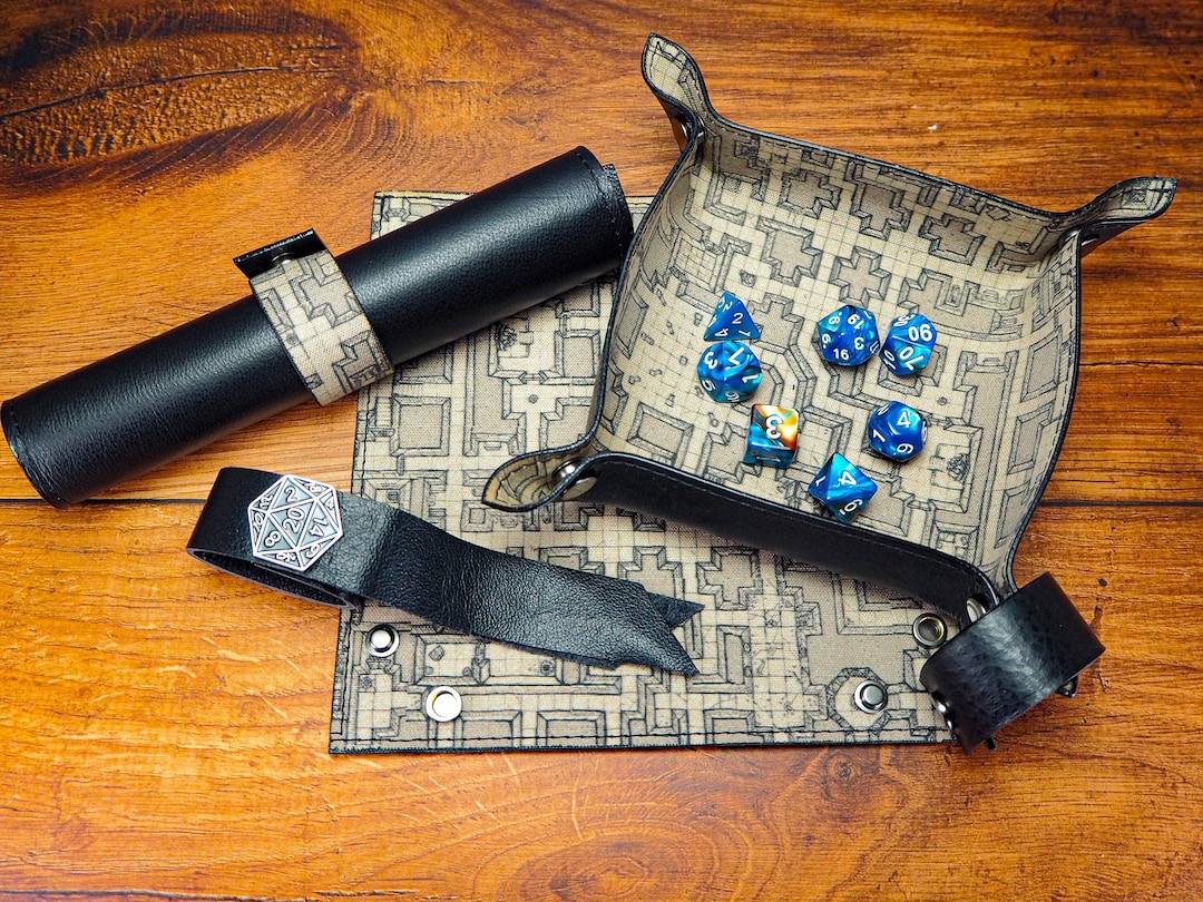 Canvas Map Dice and Leather Dice Tray Collapsible Leather Dice Tray a ...