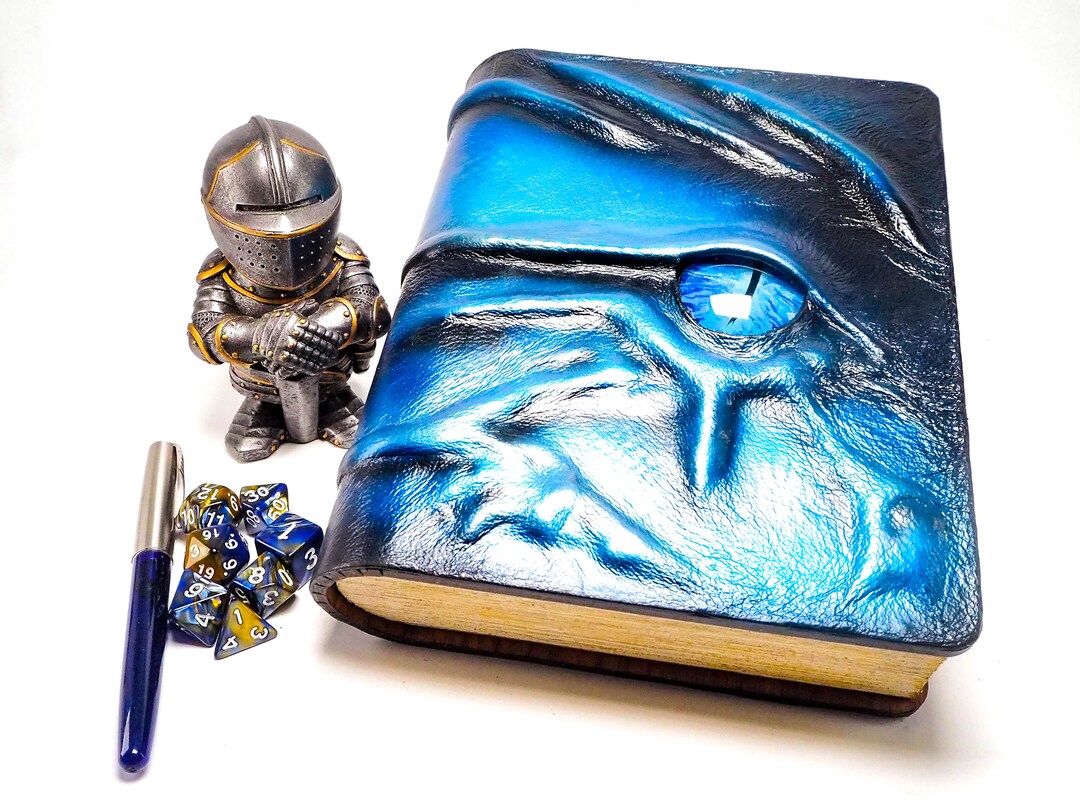 Hand-painted Leather Dragon Eye Book Box: Blue Dnd Dice Storage - Etsy