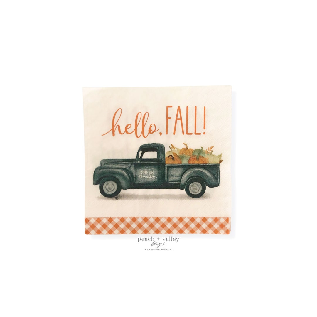 Paper Napkin - Hello Fall Truck Cocktail Napkin, Decoupage Paper for ...