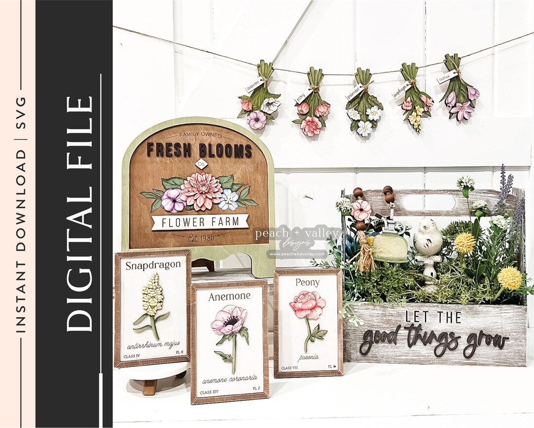 Fresh Blooms Laser Cut File, Laser Cutting Design DIY Decor, Wood ...