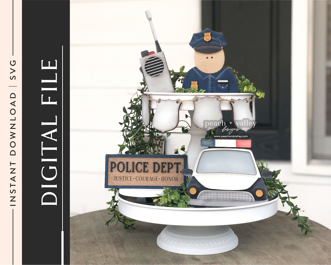 Police Officer Tiered Tray SVG Cut File Police Car Cut File Police Home ...