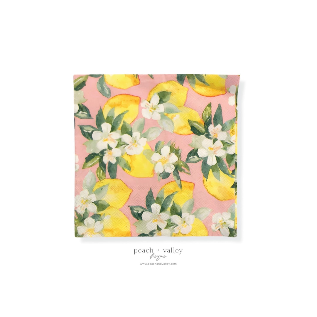 Paper Napkin - Pink Lemon Design Citrus Fruit Luncheon Napkin ...