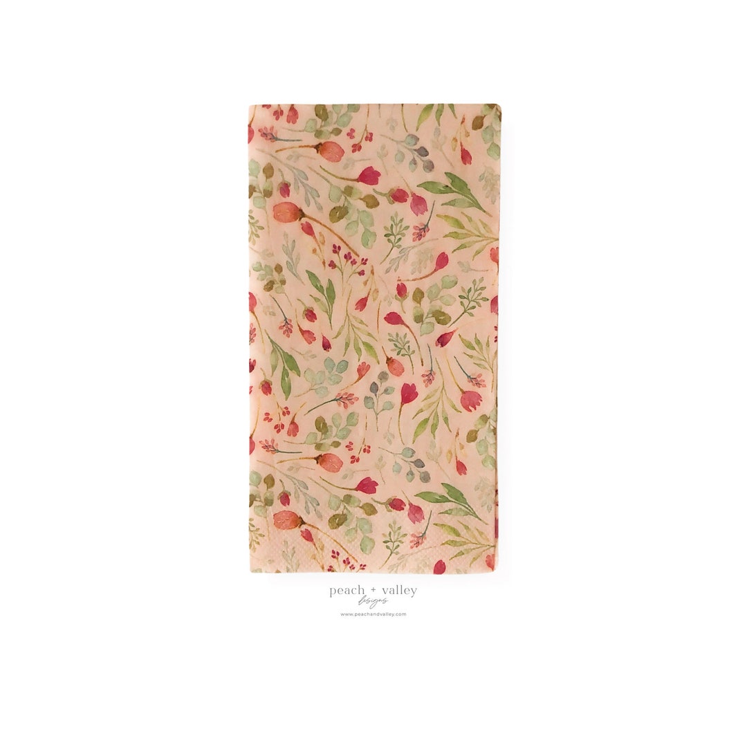 Paper Napkin Peach Flower Stems Guest Bridal Shower Napkin, Decoupage ...