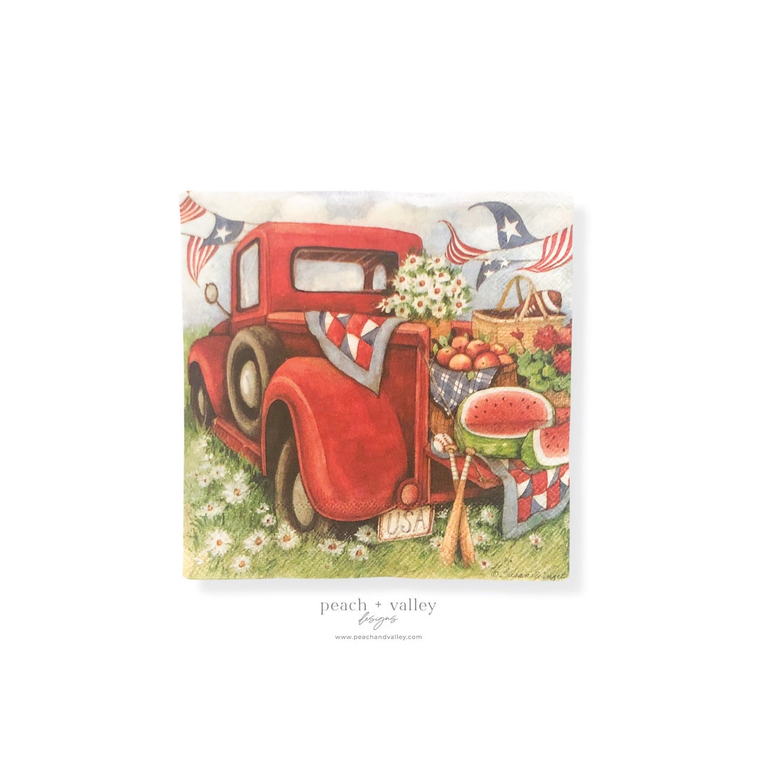 Paper Napkin - 4th of July Truck Tailgate Cocktail Napkin for Decoupage ...