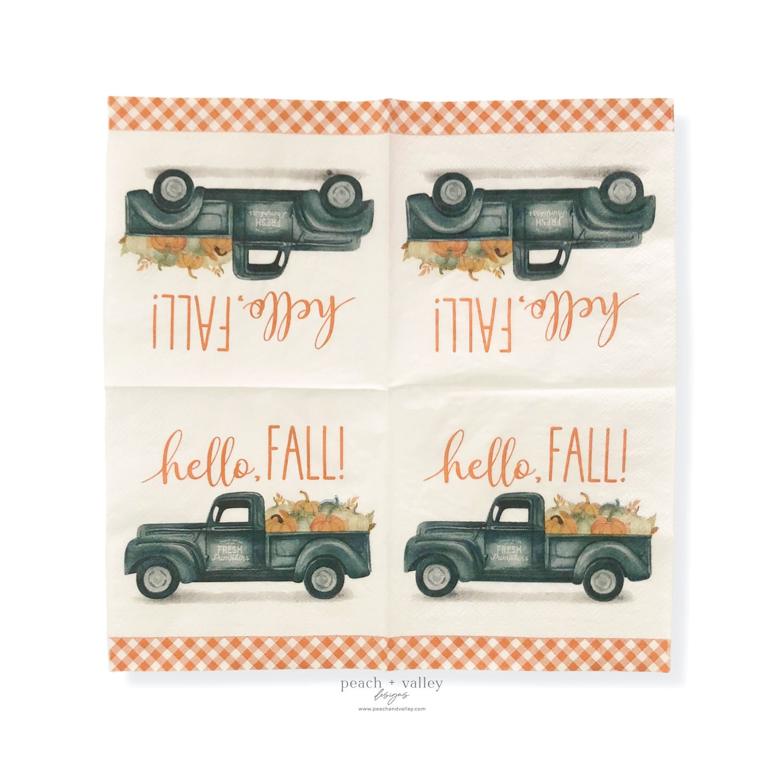 Paper Napkin - Hello Fall Truck Cocktail Napkin, Decoupage Paper for ...